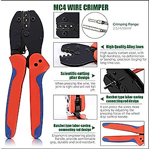 Keadic Solar Crimping Tools, Wire Stripper, 5 Pairs of Male/Female Solar Panel Cable Connectors, 2pcs Solar Connector Spanner Tool Kit for 2.5/4.0/6.0mm² MC3 MC4 Solar Panel PV Cable