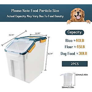 Rice Storage Container 50 lbs, 2 Pack Airtight Flour Storage Containers Bin with Measuring Cup & Scoop, BPA Free Plastic Rice Dispenser for Flour, Rice, Grain Holder Nuts and Dog Food - Dark Blue