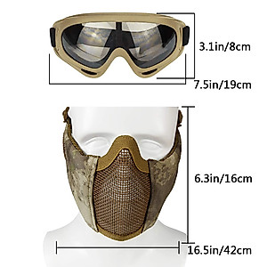 Yzpacc Airsoft Mask with Goggles, Foldable Half Face Airsoft Mesh Mask with Ear Protection for Paintball Shooting Cosplay CS Game