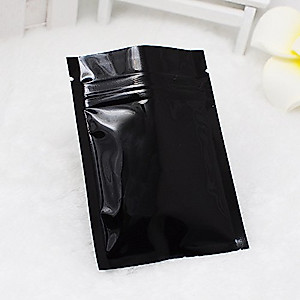 100 Glossy Black Two-Sided Aluminum Mylar Zip-Lock Flat Style Bags Outer Size 7.5x10cm (3x4")