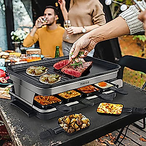 Indoor Grill Smokeless Korean BBQ Grill 2 IN 1 Griddle Electric Grill Raclette Table Grill Kitchen Appliances with 8 Mini Grill Cheese Pans Christmas Gift Removable Non-Stick Temperature Control,1500W