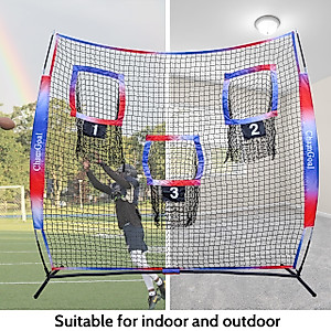 ChamGoal Football Trainer Throwing Net,7X7FT Football Throwing Net with 3 Targets Zone,Quarterback Training Equipment Includes Foldable Frame and Portable Carry Bag,Football Practice Net for Backyard