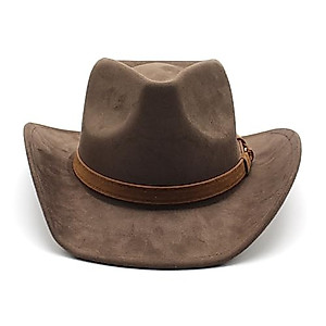 CCAKXCJJ Unisex Western Suede Cowboy Cowgirl Hat Classic Wide Brim Fedora Hat for Men &Women 197-Brown