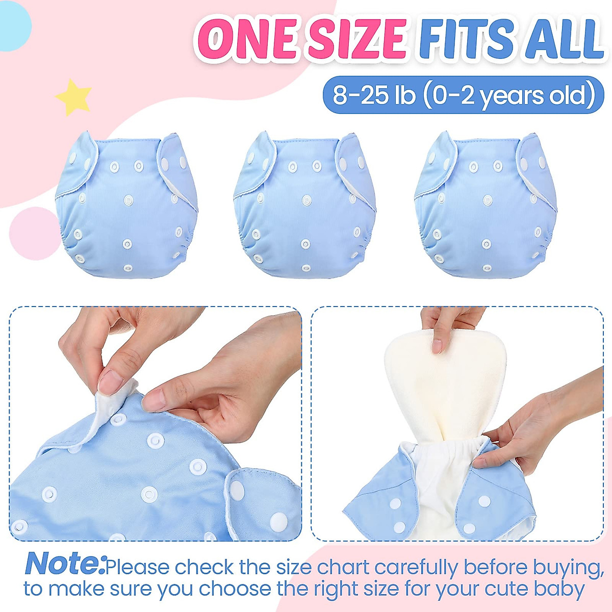 18 Pcs Baby Cloth Diapers Adjustable Reusable One Size Washable Nappy Covers Baby Cloth Pocket for Newborn Toddlers Boys Girls 8-25 Pound (No Inserts)