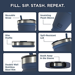 HYDAWAY Collapsible Tumbler with Lid and Straw - 16 oz I Portable, Insulated Silicone Travel Mug, Hot & Cold Foldable Cup for Coffee, Tea, Camping & Backpacking, Spill Proof Lid & Steel Rim