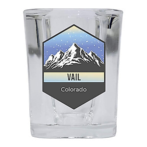 R and R Imports Vail Colorado Ski Adventures 2 Ounce Square Base Liquor Shot Glass