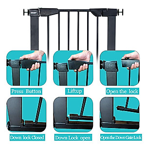 WAOWAO Narrow Baby Gate Walk Thru Pressure/Hardware Mount Auto Close Black Metal Child Dog Pet Safety Gates 29.13in Tall for Top of Stairs,Doorways,Kitchen and Living Room 2 (Black-22.83"-25.59")