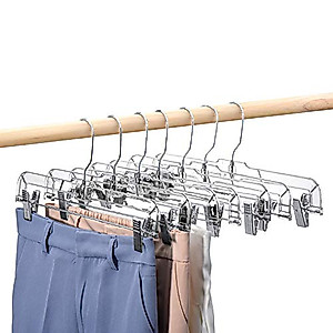 HOUSE DAY 50 Pack 14 inch Clear Plastic Skirt Hangers with Clips, Skirt Hangers, Clip Hangers for Pants,Trouser Bulk Plastic Pants Hangers
