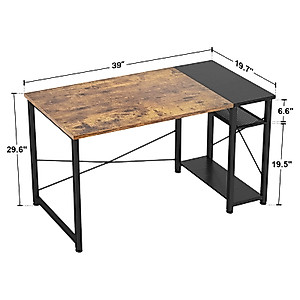 Ecoprsio Computer Desk, 39 Inch Small Desk for Small Space, Modern Study Writing Desk with Storage Shelves, Reversible Laptop Table for Home Office, Gaming Room, Bedroom, Workstation, Rustic and Black
