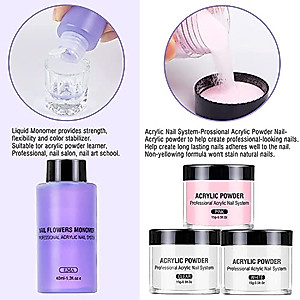 Acrylic Nail Kit Acrylic Powder and Liquid Set, Monomer Liquid Set with Nail Brush, Pink White Clear Nail Powder Kit for Acrylic Nails Extension Beginner Set
