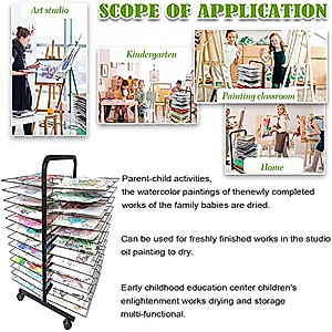 Double Sided Wire Drying Rack with 4 Wheels Art Drying Rack Mobile Cart for Painting Craft A3 Paper Artwork Canvas Storage Display Rack for Classrooms, Art Studio and Home Use, 50 Shelves