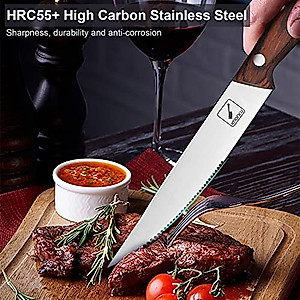 imarku Steak Knives, Serrated Steak Knives Set of 8 with Pakka Wooden Handle, Japanese High Carbon Stainless Steel Steak Knife Set with Gift Box