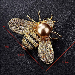 Honey Bee Brooches Crystal Insect Themed Bee Brooch Animal Fashion Shell Pearl Brooch Pin Gold Tone (gold pearl)