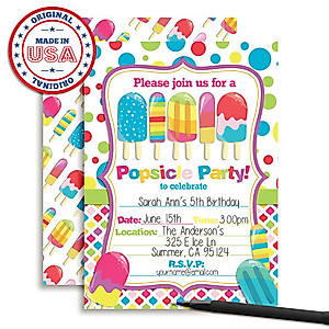 Amanda Creation Popsicle Birthday Party Invitations set of 20 Fill In Cards Including Envelopes