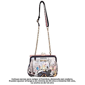 Nicole Lee Pearl Kiss Lock Envelope Crossbody Handbag, Women's Fashion Print Vegan Leather Clutch (Success in New York)