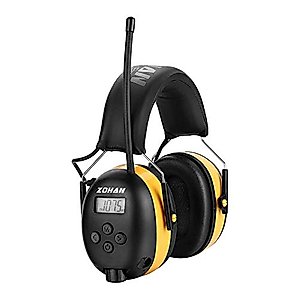 ZOHAN EM042 AM/FM Radio Headphone with Digital Display,Ear Protection Noise Reduction Safety Ear Muffs,Ultra Comfortable Hearing Protector for Lawn Mowing and Landscaping - Yellow