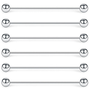 SCERRING 6PCS 16G Industrial Barbell Cartilage Earring Body Piercing Jewelry 1 5/8"(40mm) - Silver
