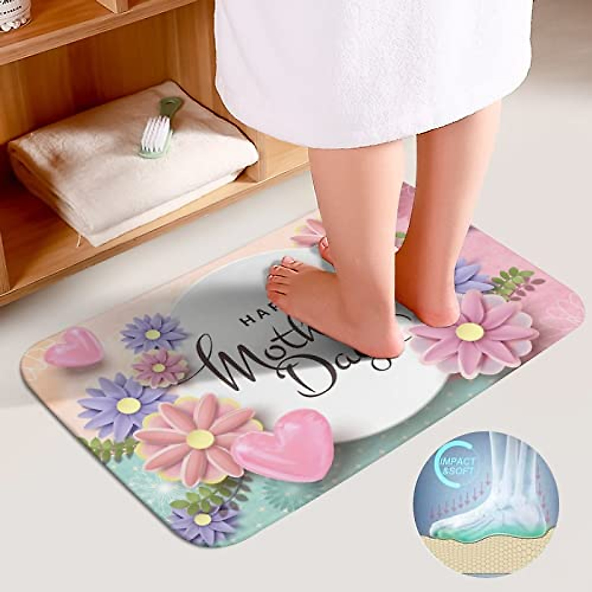 Roargy Bathroom Rugs Sets 3 Piece Bath Mat Mother's Day Machine Wash Absorbent Soft Shower Tub Mat Toilet Non-Slip Home Decor Gifts for Girlfrend,15''×25''