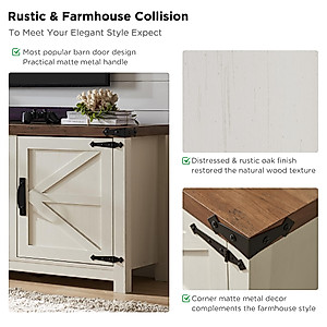 OKD Farmhouse Fireplace TV Stand for 70 75 Inch TV, Rustic Entertainment Center with 23" Electric Fireplace, Barn Door, Adjustable Shelves, Wood Media Console Cabinet for Living Room, Antique White