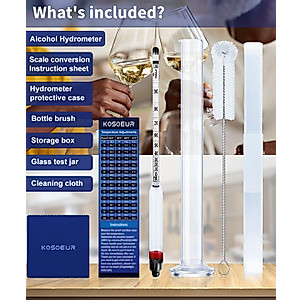 Hydrometer Alcohol Meter Kit, Hydrometer Alcohol 0-200 Proof and Tralle, Alcohol Tester for Liquor, Alcohol Hydrometer for Moonshine, Liquor, Spirits, Proofing, Distilling, with Hydrometer Test Jar