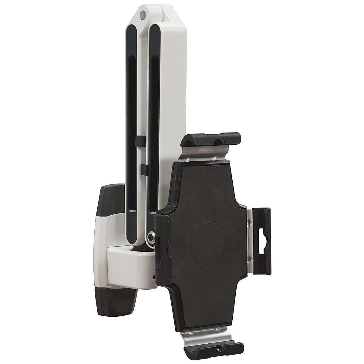 Displays2go, Extendable Wall Mounted Tablet Mount, Aluminum Construction – White, Black (IPROFLXWDA)