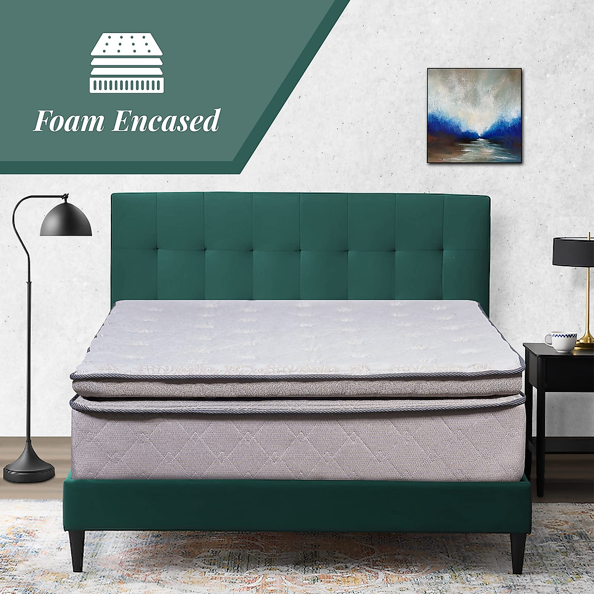 Nutan 13" Foam Encased Pillow Top Soft Mattress, Comfortable Mattresses Provide Complete Body Support and Maintain Correct Sleeping Posture, Grey, Twin XL