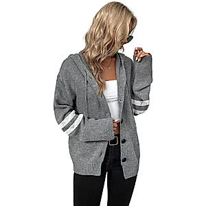 Women's Casual Cardigan V Neck Button Down Hooded Sweaters Long Sleeve Hoodies Outfits