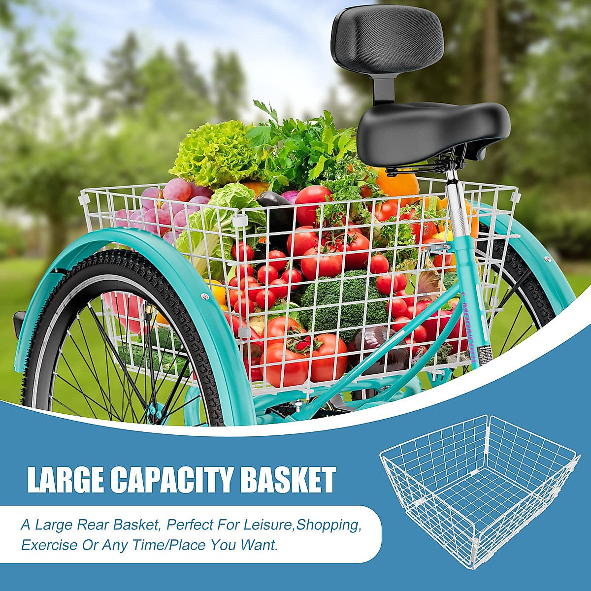 DoCred Adult Tricycles, 3 Wheel Bikes for Adults 20/24/26 inch 7 Speed Adult Trikes Bicycles Cruise Trike with Shopping Basket for Seniors, Women, Men