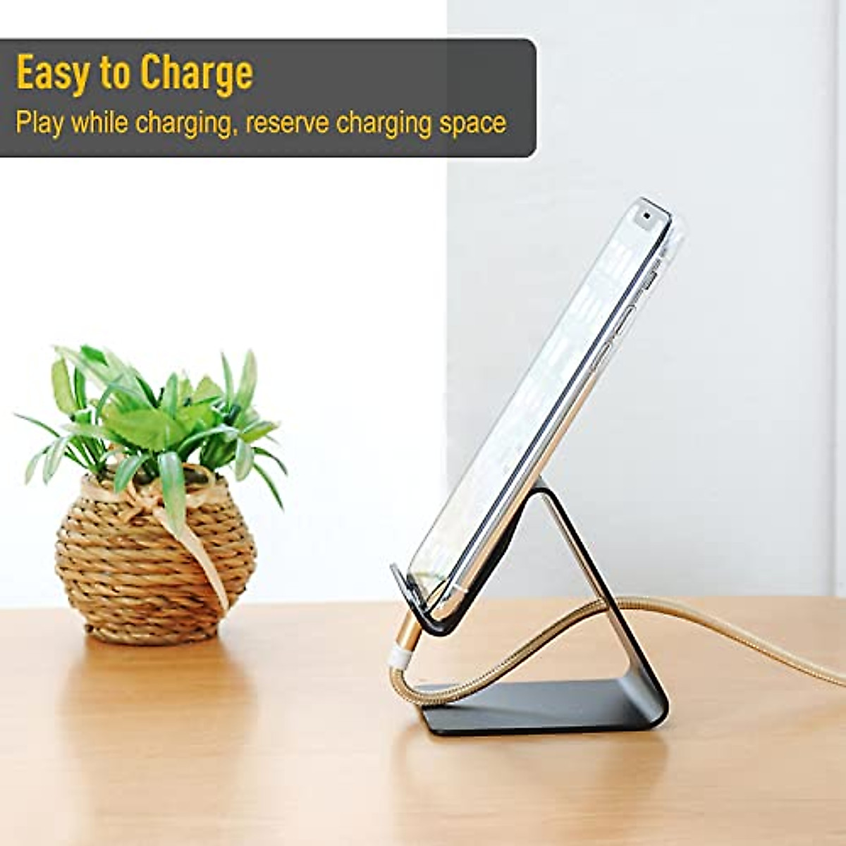 Cell Phone Stand,Desk Phone holder for Office, Home, Bed, School. Cute Desktop Facetime Phone Holder,Metal Phone Dock Cradle Compatible with Switch iPhone 14 13 12 11 iPad Mini, Tablet (Black)