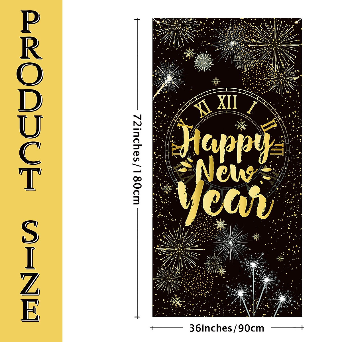 Black and Gold Happy New Year Door Cover Happy New Year Photo Backdrop NYE Decor 2024 Lunar New Years Eve Party Spring Festival Decorations and Supplies for Home