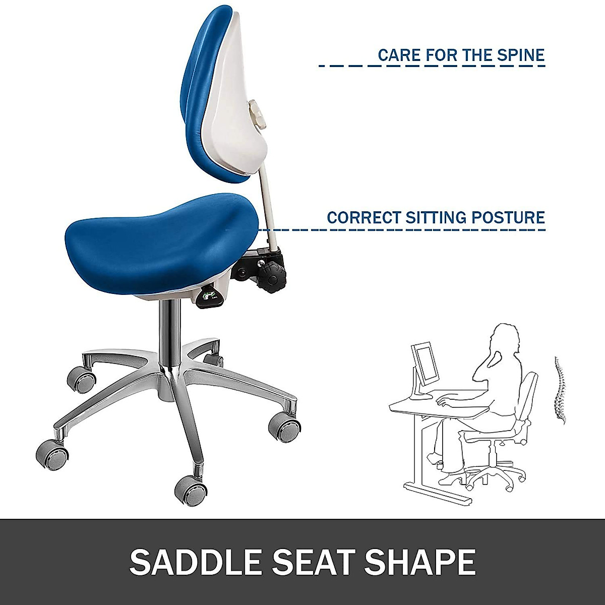 ORILAO Dental Mobile Height Adjustable Chair Saddle Doctor's Stool PU Leather Dentist Chair Dental Stool