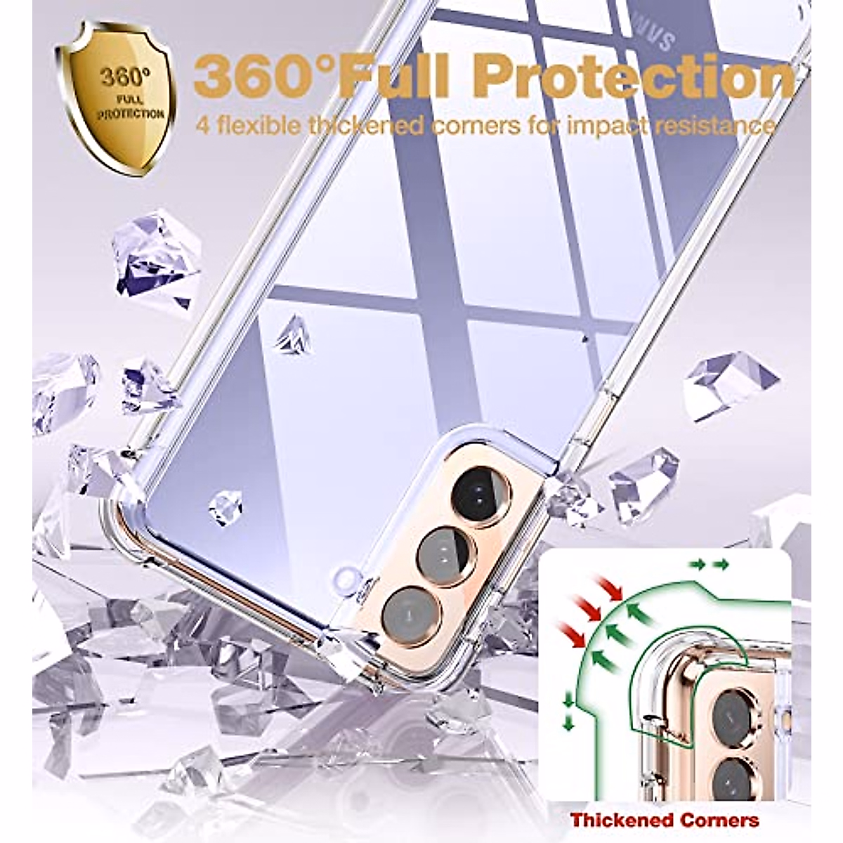 SURITCH Clear Case for Samsung Galaxy S21 5G,[Built in Screen Protector][Camera Lens Protection] Full Body Protective Hard Shell+Soft TPU Bumper Shockproof Rugged Cover for Galaxy S21 6.2" (Clear)