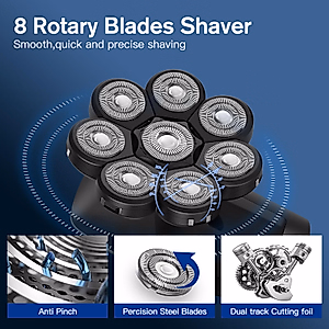 Mr.wintek 8D Head Shaver for Bald Men, 5-in-1 Head Electric Razor with Nose Hair Trimmer, IPX6 Waterproof Wet/Dry Mens Grooming Kit, Anti-Pinch, LED Display, USB Rechargeable