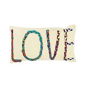 Creative Co-Op Love Chindi Appliqued Rectangle Cotton Tassel Corners Lumbar Pillow, Multicolor