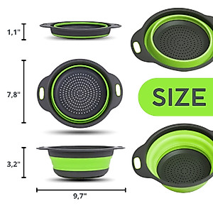 Collapsible Colander with Plastic Handles Round Silicone Kitchen Strainers Foldable Kitchen Strainer Perfect for Draining Pasta Vegetable and Fruit Green