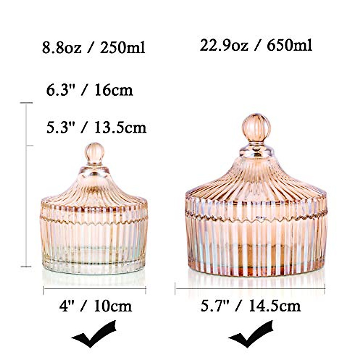 Glass Candy Dish with Lid European Style, Candy Jar Yurt, Glass Food Storage Organization Containers Bowls for Decorative Flour Cookie and Sugar, Amber, Small+Large