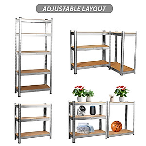 SIGNZWORLD Garage Shelving Garage Storage Shelving Units and Storage Metal Shelves for Storage Heavy Duty 5-Tie Utility Shelf Utility Shelves, 71x 35.5X 15.8 Inch (Silver)