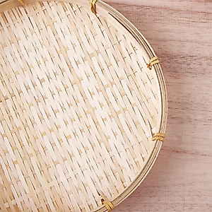 Handmade Weaving Bamboo Sieve Raft Round Bamboo Sieve Kitchen Storage Sieve DIY Decorative Wicker Woven Decor Ornaments(26cm)