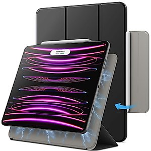 JETech Magnetic Case for iPad Pro 12.9 Inch 2022/2021/2020/2018 (6th/5th/4th/3rd Generation), Pencil 2nd Charging, Magnetic Attachment, Cover Auto Wake/Sleep (Black)