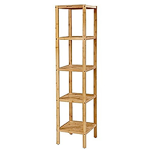 SONGMICS 5-Tier Bamboo Bathroom Shelf, Narrow Shelving Unit, Multifunctional Storage Rack, Corner Rack, for Kitchen, Living Room, Bedroom, Entryway, Bathroom, Natural UBCB55Y