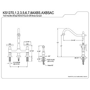 Kingston Brass KS1270AXBS Heritage Bridge Kitchen Faucet, 8-9/16" in Spout Reach, Matte Black