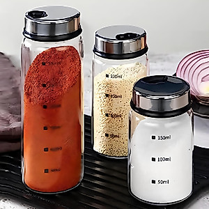 2 Piece 4-Neck Seasoning Shakers Moisture Resistant Seasoning Shakers Glass Seasoning Shakers, Salt and Pepper Shakers with Adjustable Pour Holes - For Seasoning, Picnics (2 large spice jars10oz)