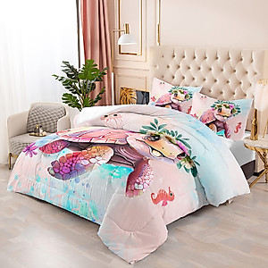CVHOUSE Kawaii Sea Turtle Comforter Set Twin Size,Ocean Theme Bedding Set for Girls Kids,Tie Die Turtle Quilt Set Ocean Turtle Duvet Set Ocean Decor 3 Pieces
