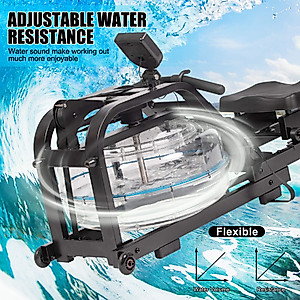 LONABR Water Rowing Machine Steel Frame Water Rower with Digital Monitor Adjustable Resistance Home Gyms Training Fitness Equipment 330lbs Weight Capacity