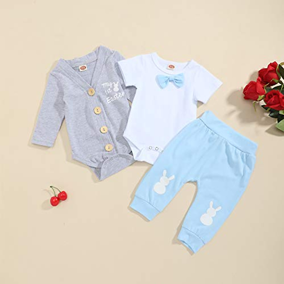 Baby Boy Easter Clothes My First Easter Letter Print Coat+ Bow-Tie T-Shirt Top and Rabbit Pants Baby Boy Easter Outfits