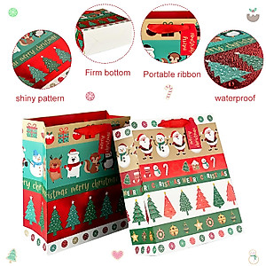 SPERPAND 12Pcs Large Christmas Gift Bags with Tissues, Reusable Treat Bags with Handles, Tote Goodie Bags and Holiday Gift Bags Bulk for Xmas Gifts Decorations