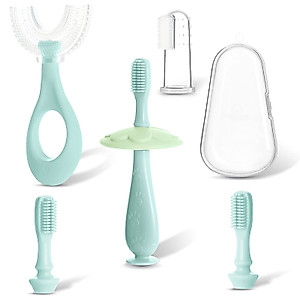 SYNPOS 6 in 1 Baby Infant Toothbrush Set Toddler Finger U-Shaped Toothbrush 0-24 Months 2-6T Training Tooth Brush for Child