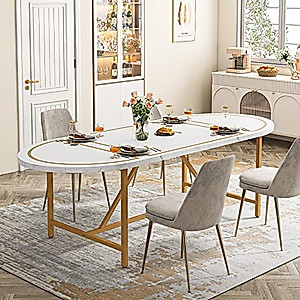 Tribesigns Modern Dining Table for 6 People, Gold White Oval Dining Room Table with Gold Metal Frame, 70.8 Inch Kitchen Tables for Home Kitchen Dining Room