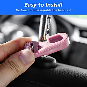 Flymic Adjustable Car Seat Headrest Hook, Universal Car Storage Headrest Hanger Holder Hooks Organizer, Vehicle Strong and Durable Backseat Hanger for Handbag Purse Coat 4 Pack Pink