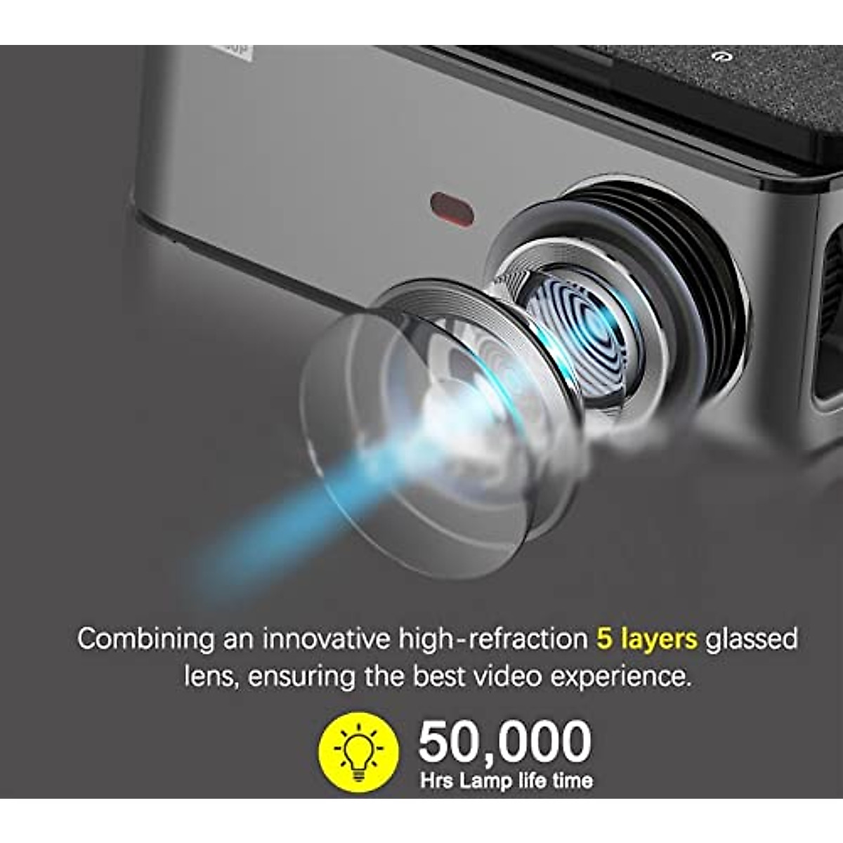 TOEWOE Mini Projector, Portable Video Projector, 50000 Hours Multimedia Home Movie Projector, Compatible with Full HD 1080P HDMI, USB, AV, Laptop, Smartphone